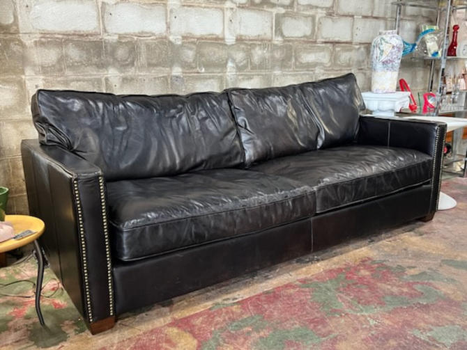 Black Leather Couch with Nailhead Trim Revival Vintage North Loop Austin TX