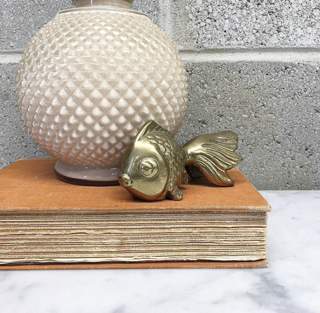 Vintage Koi Fish Paperweight Retro 1980s Gold Metal + Figurine + Brass ...