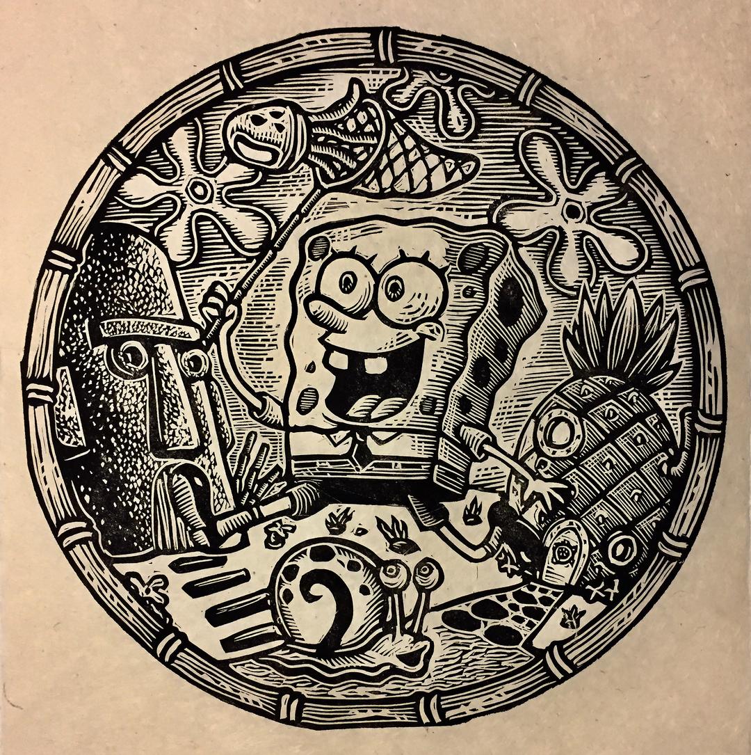 Spongebob Block Print | Woodcut Emporium | Miami, FL