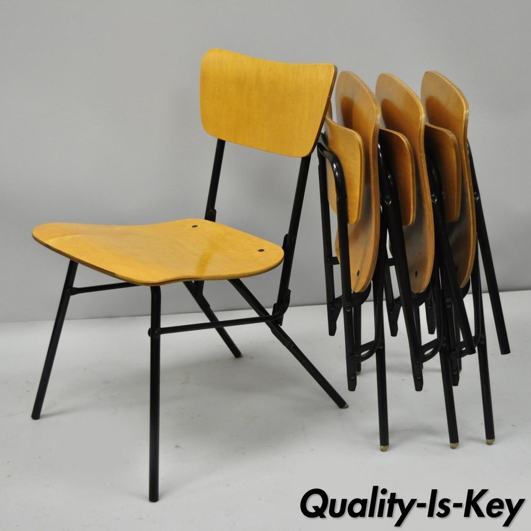 4 Mid Century Modern Cavalier Bent Plywood & Metal Folding Game Dining ...