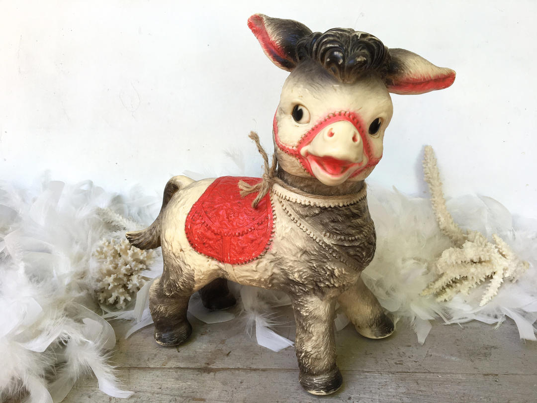 60's Sun Rubber Co. Donkey, Large Toy Donkey On Rollers, | Luckduck ...