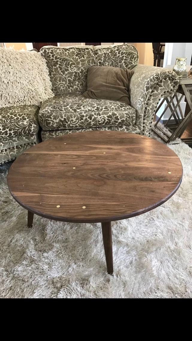 Walnut coffee table, round coffee table, brass inlay coffee table ...