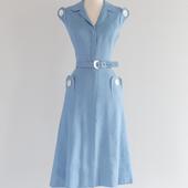 Classic 1950's Sky Blue Linen Dress By Pat Premo / Medium | Xtabay Vintage | Portland, OR