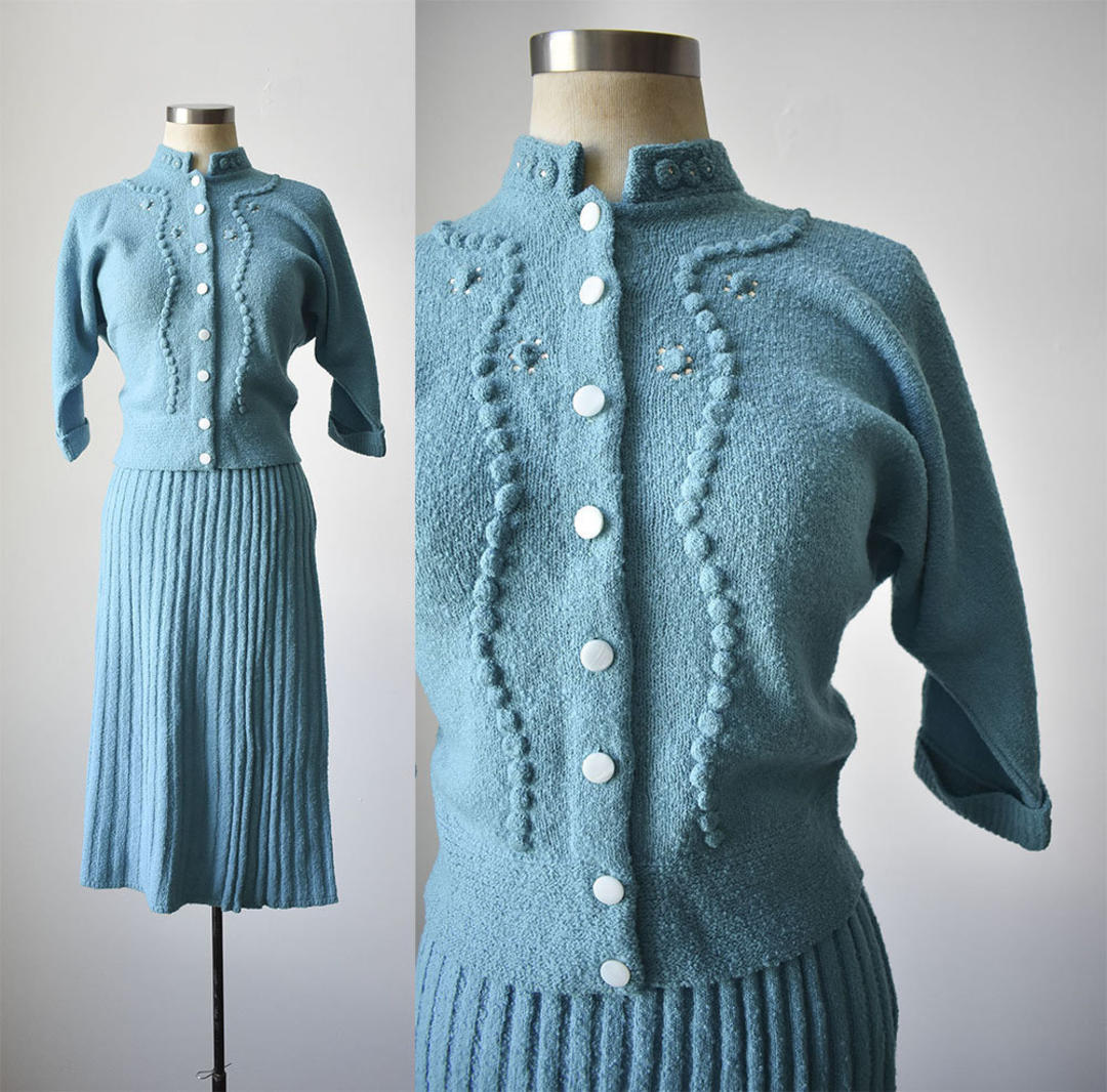 Vintage 1940s Knit Set / 40s Sweater and Skirt / 1940s 2pc | Milk & Ice ...