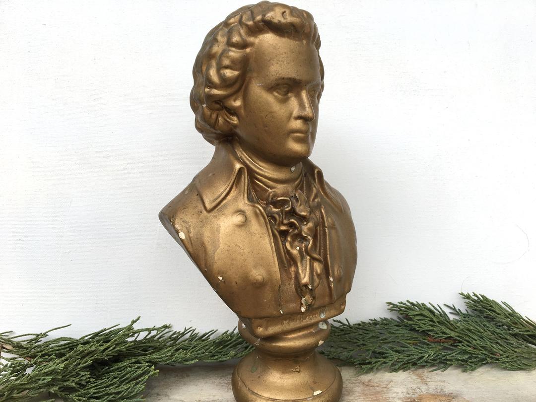 Vintage Chalk Ware Bust Of Mozart, Gold Tone Mozart Head | Luckduck ...