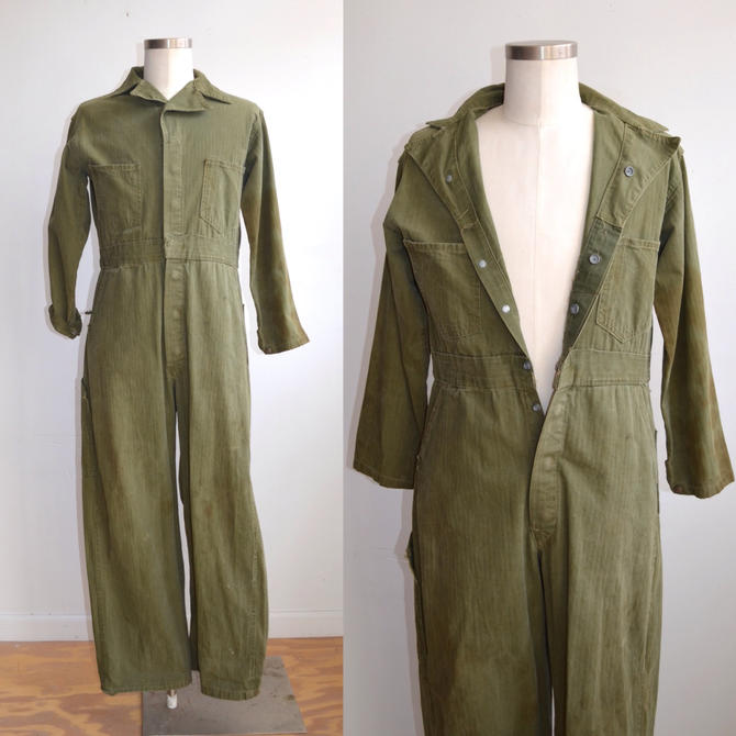 Vintage 40's 50's Herringbone Coveralls/ Boiler Suit/ Jumpsuit/Overalls ...
