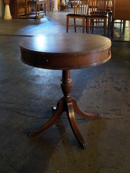 Antique Wood Drum Table w Single Drawer Salvage One Chicago IL