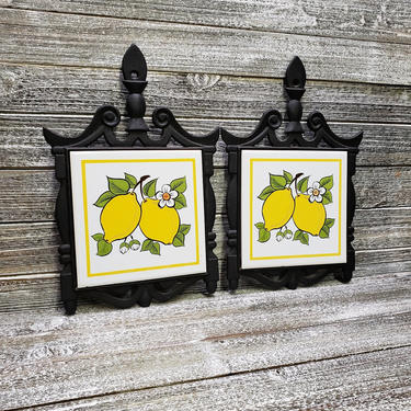 Vintage Lemon Tile Trivets Pair, Hanging Kitchen Decor, | A GoGo ...