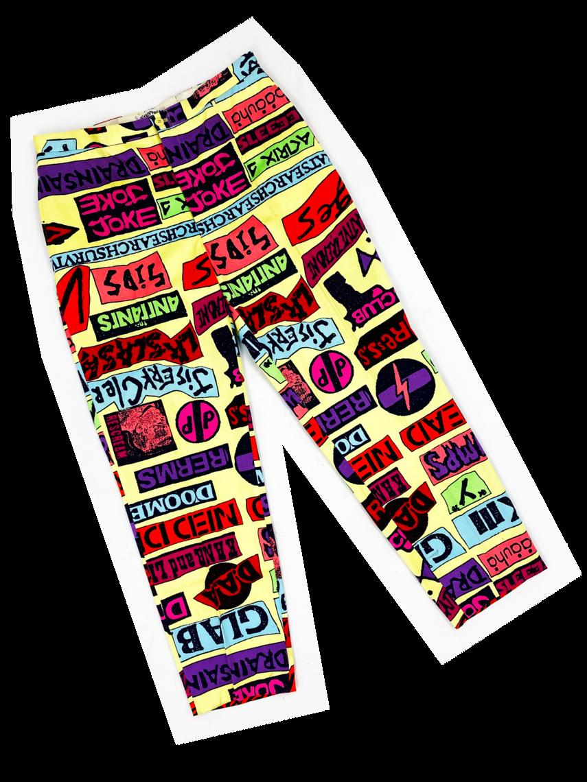 Stephen Sprouse 1988 punk rock sticker print pants | James Veloria ...