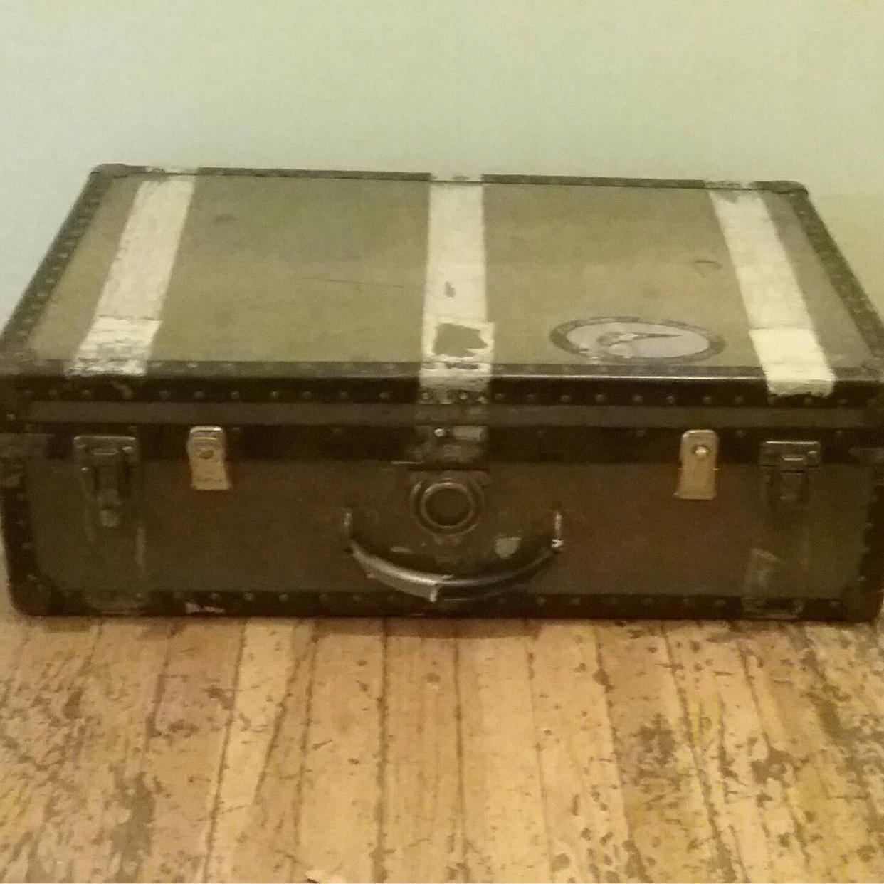 Watajoy Steamer Trunk, Black and Green Travel Trunk | Up the Antique Co ...