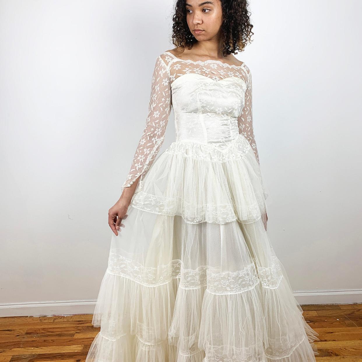 Vintage 50s Wedding Dress White Ivory Tulle Lace | Erratic Static Vintage - New York, NY | ATTIC
