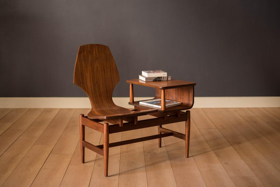Mid Century Modern Walnut Gossip Bench by Plycraft Mid Century Maddist San Jose CA