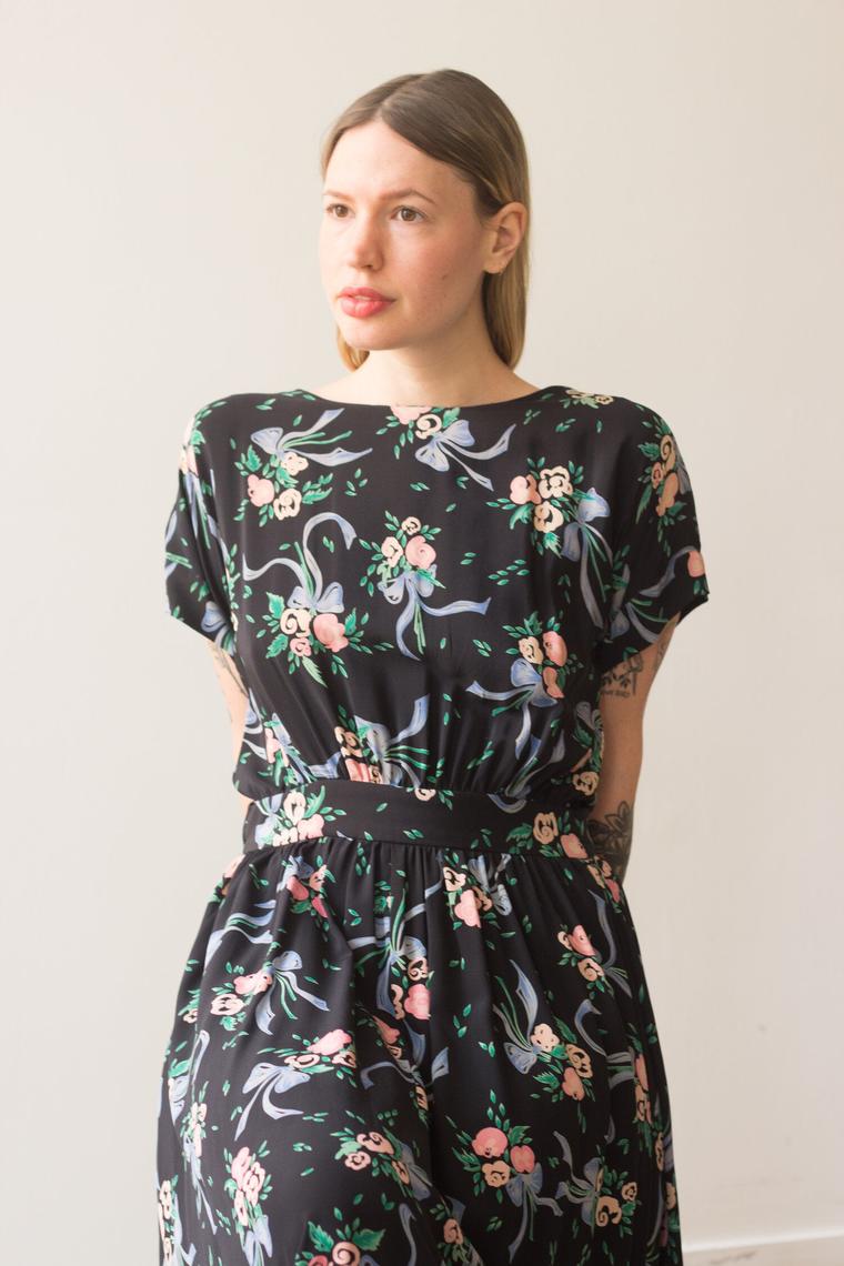 1980s Bonnie Yang Bouquet Silk Dress | Philadelphia, PA