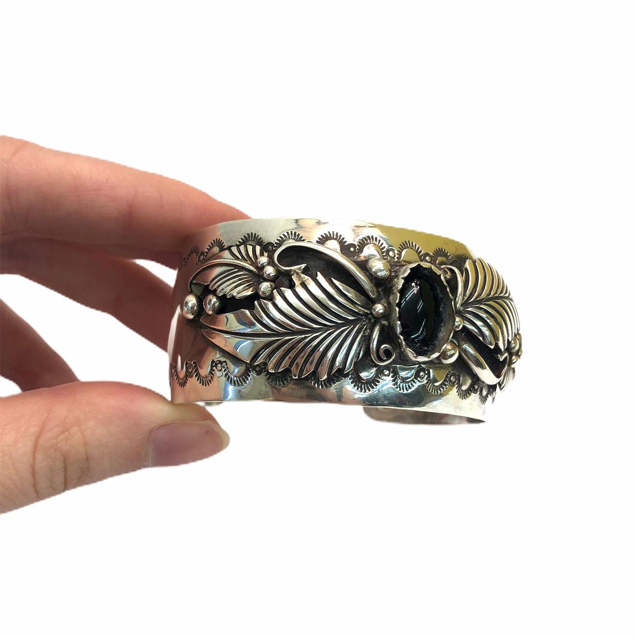 Vintage AJ Platero Sterling Silver Onyx Navajo Etched | Time Warp ...