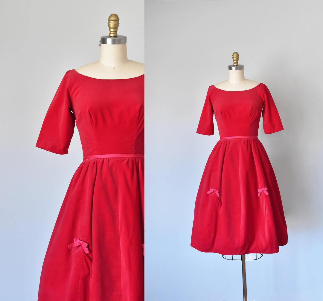 Emma red velvet dress, rockabilly red dress, audrey hepburn 1950s ...