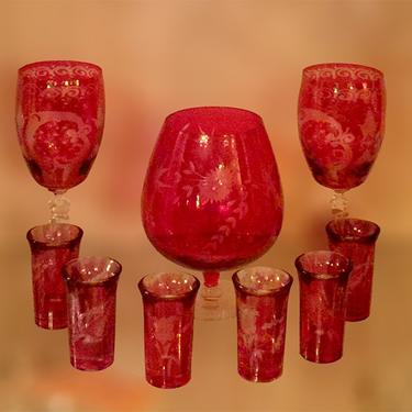Vintage Etched Red Glassware | Vintage Grind House | Chicago, IL
