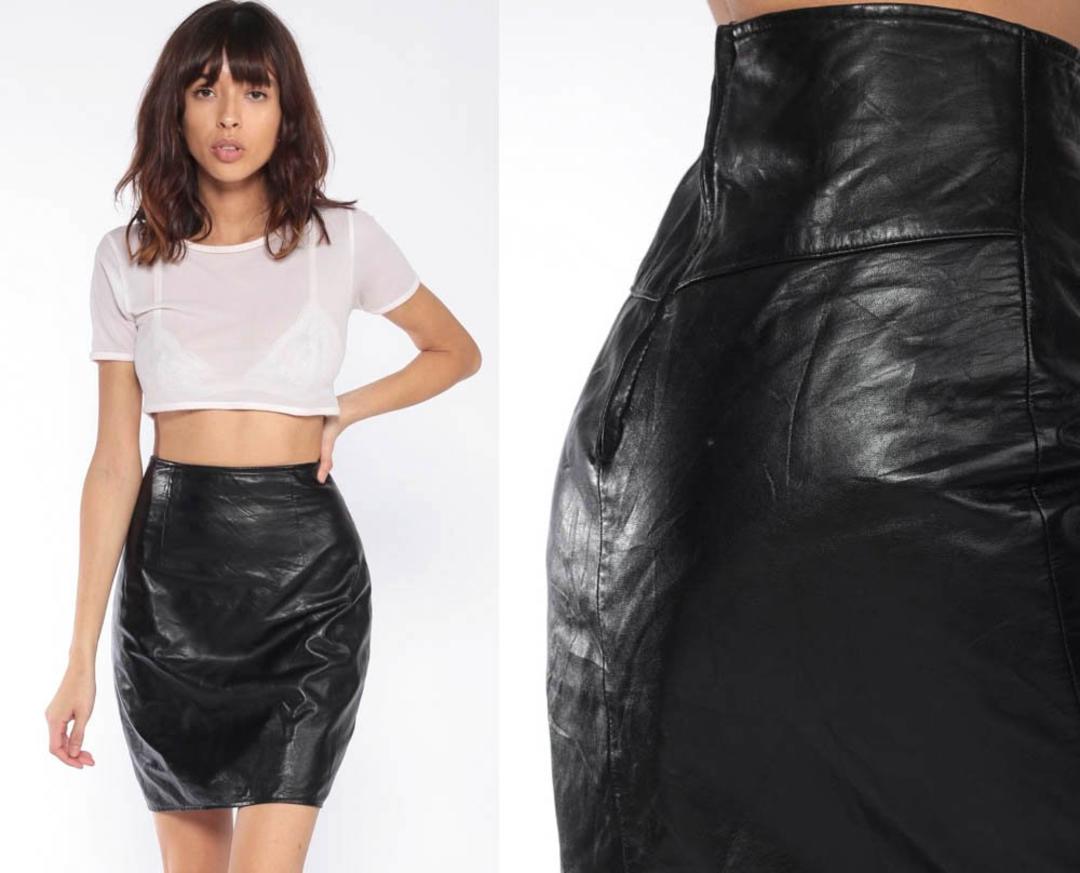 Black Leather Skirt 90s Mini Skirt Black Leather Wiggle Skirt | Shop Exile | Tucson, AZ