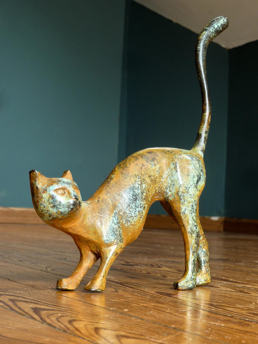 Bronzed Cast Iron Modernist Cat Sculpture - Bronze Cat Statue | Fly ...
