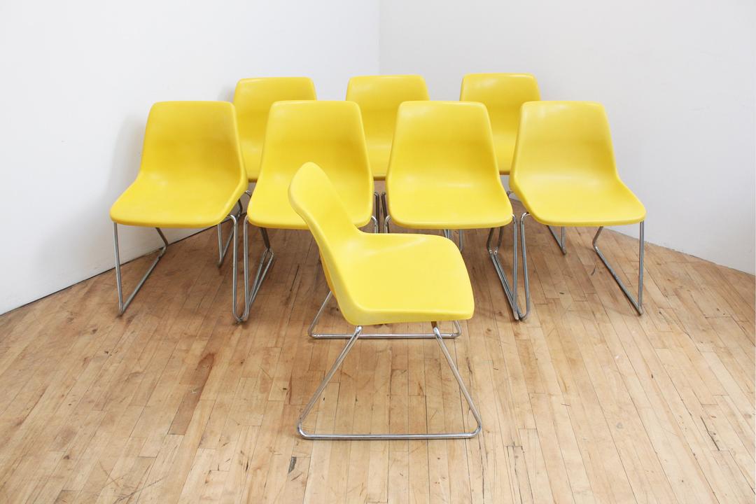 70s Molded Plastic Chairs Yellow Chrome Howell Charles Furey Shell ...