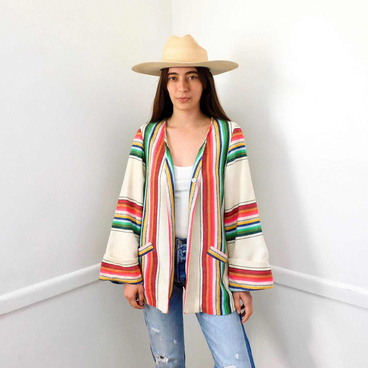 Baja Serape Jacket // vintage rainbow dress shirt boho | Fenix Vintage ...