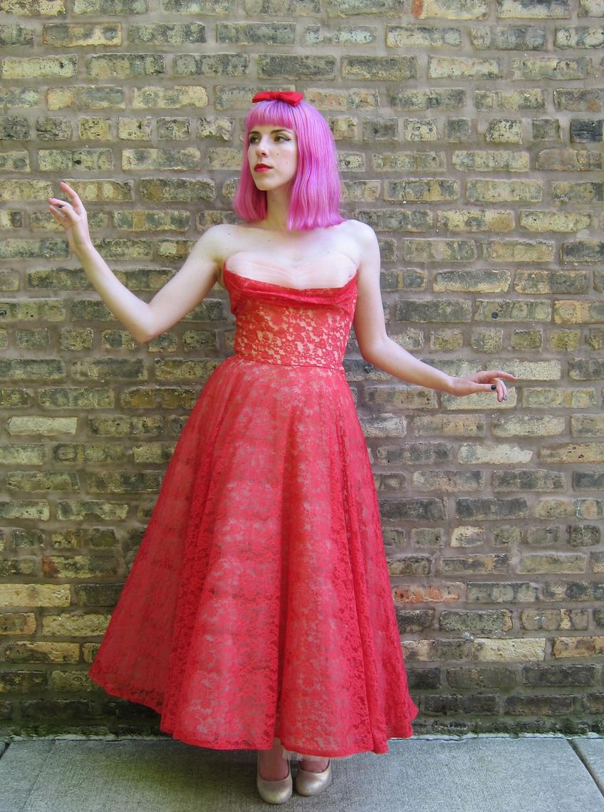 1950s Red Dress / 50s Strapless Dress /Party Prom Dress Red | RareJule ...