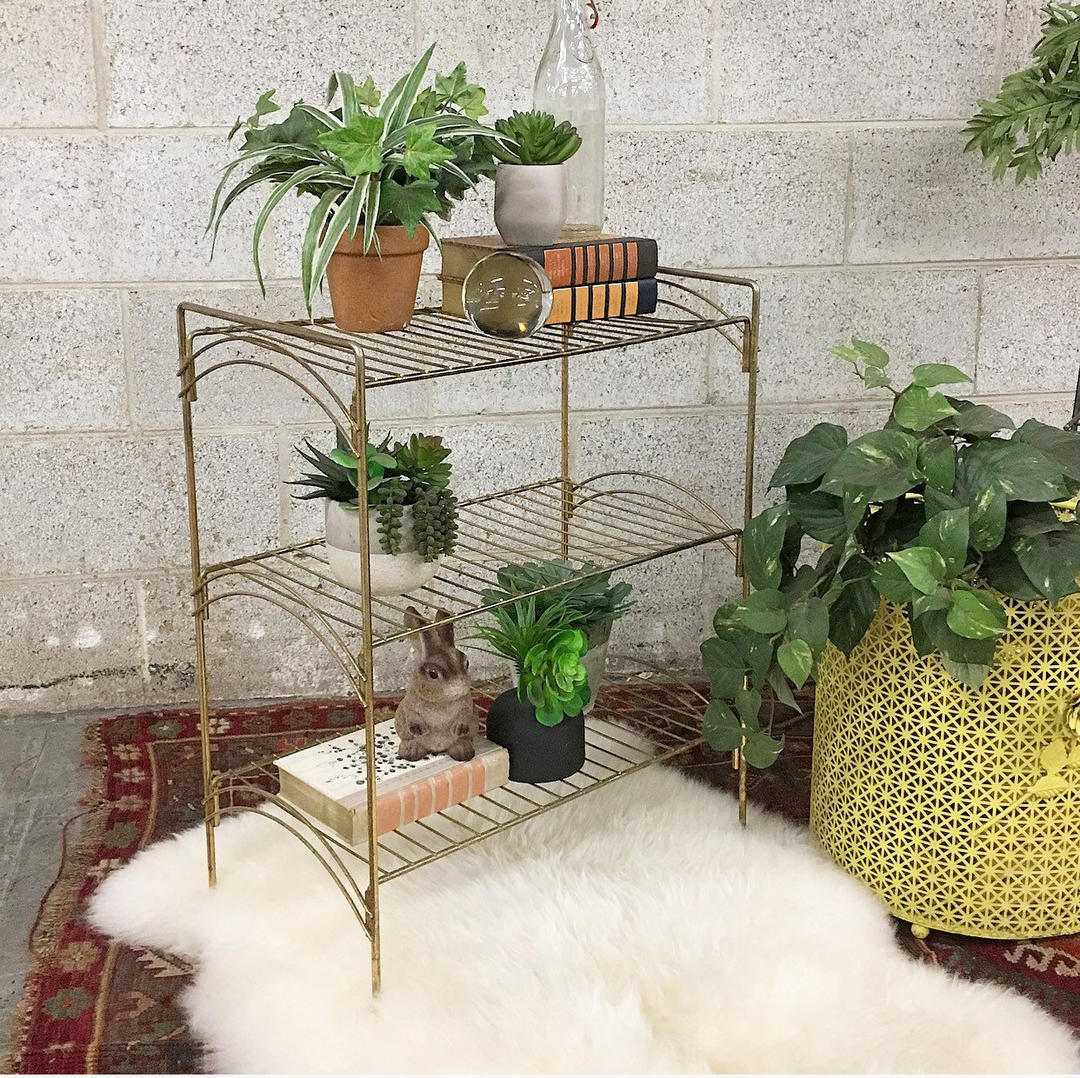 Vintage Plant Stand Retro 1960's Gold Metal Three Tier Wire ...