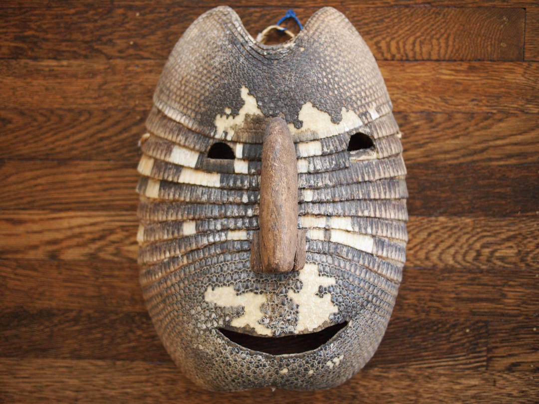 Vintage MEXICAN ARMADILLO Shell MASK, Hand-Carved Wood Nose, Modern ...