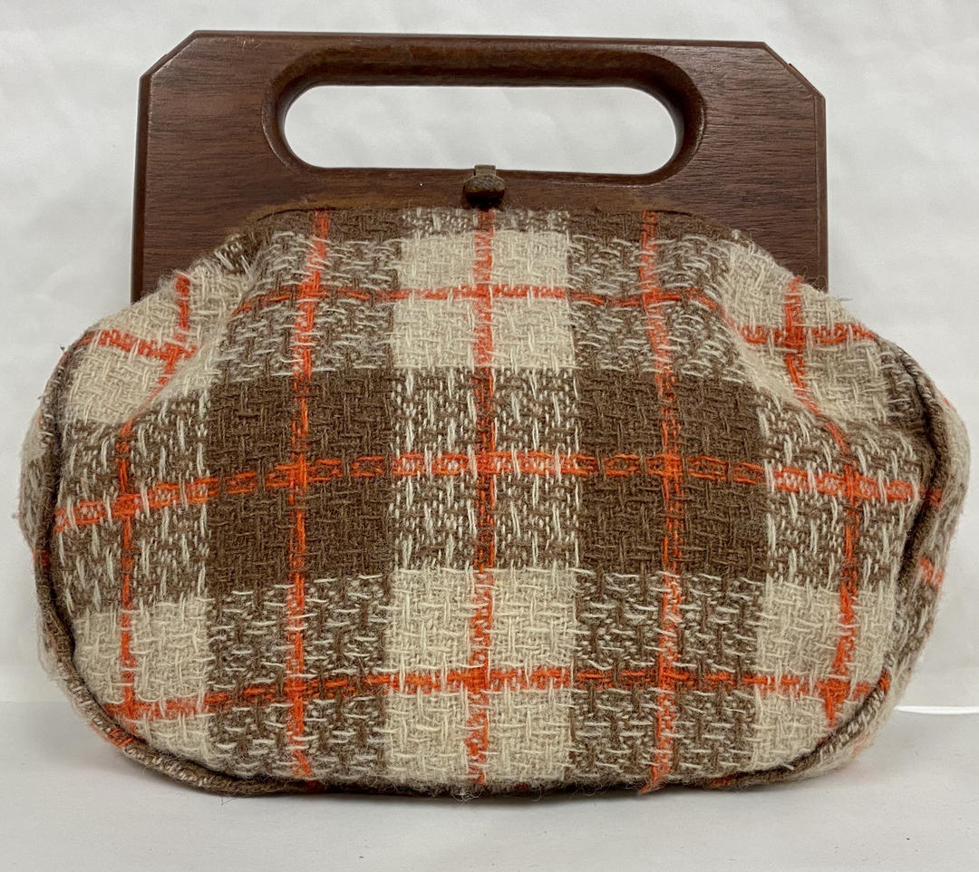 Trimingham's Bermuda Vintage Wood Handle Plaid Wool Handbag 1960s Brown ...