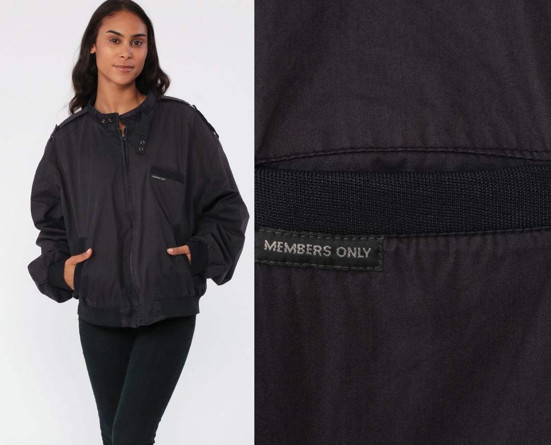 Members Only Jacket 80s Black Bomber Zip Up Windbreaker Cafe | Shop ...