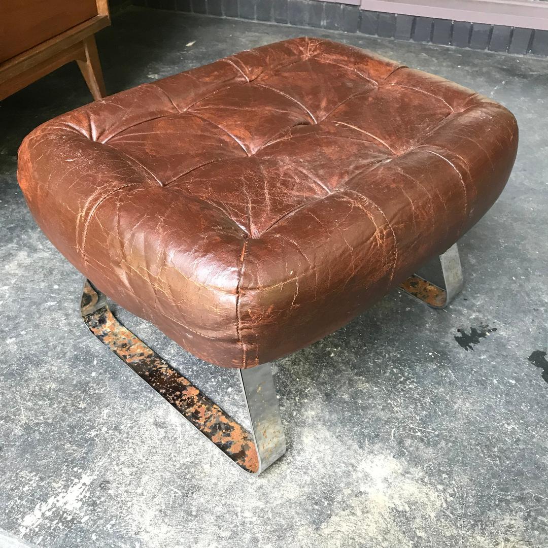 Percival Lafer Earth Ottoman Leather Chrome Vintage Mid-Century Modern ...
