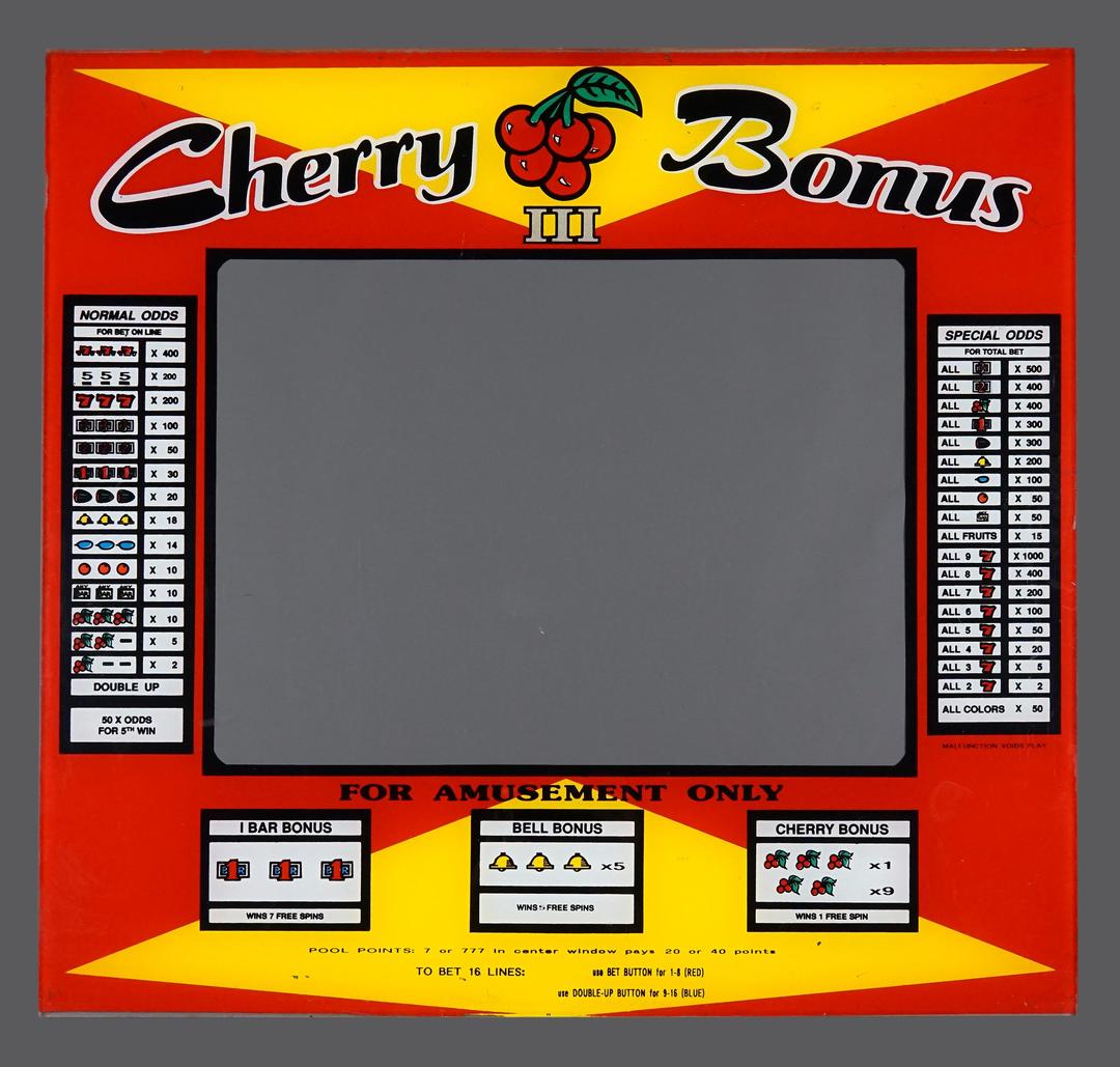 Cherry Bonus III Slot Machine Bezel Game Plexiglas Front Panel ...
