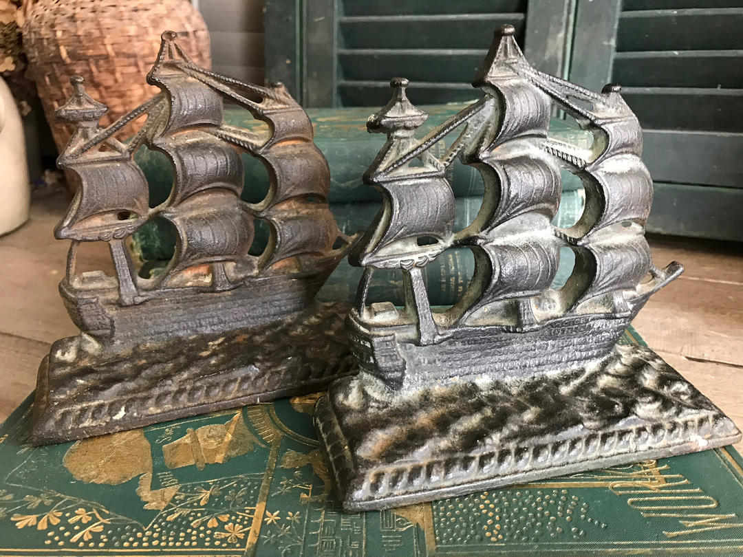 English 1930s Bronze Ship Bookends, Galleon Style Book Ends, Ships ...