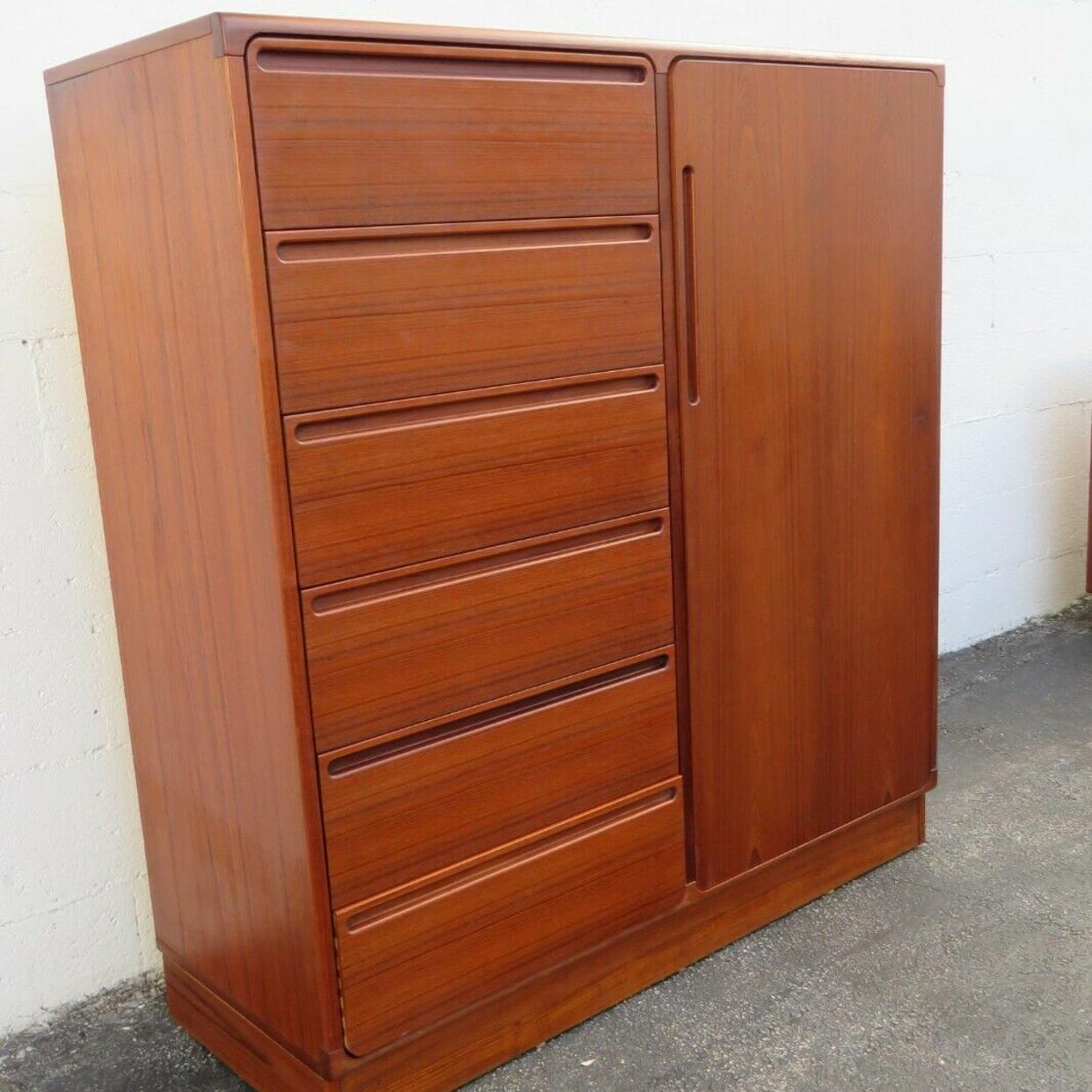 Danish Modern Teak Wood Tall Chifferobe Wardrobe Armoire | Hollywood ...