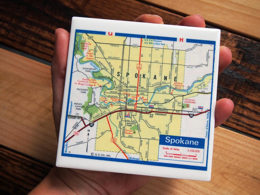 1976 Spokane Washington Map Coaster - Ceramic Tile - Repurposed Vintage ...