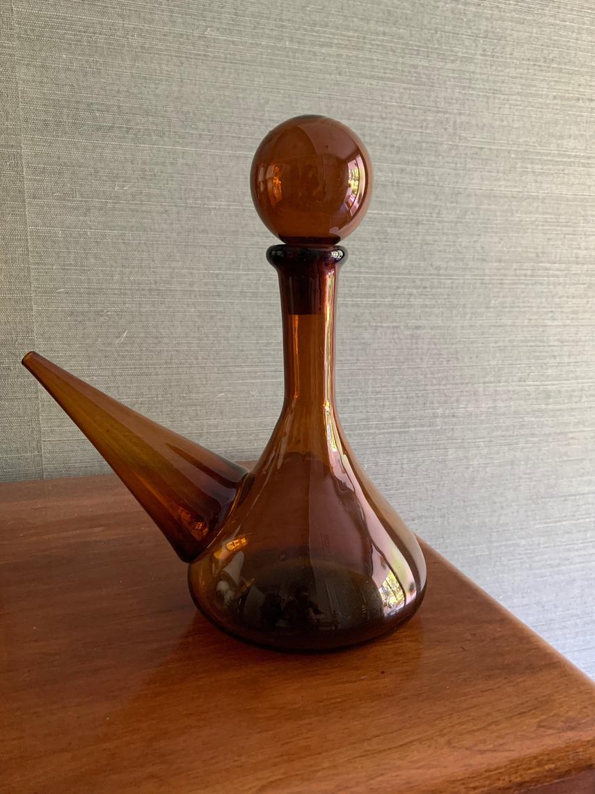 Mid Century Modern Porron Cruet Amber Glass Wine Decanter | TheFind ...