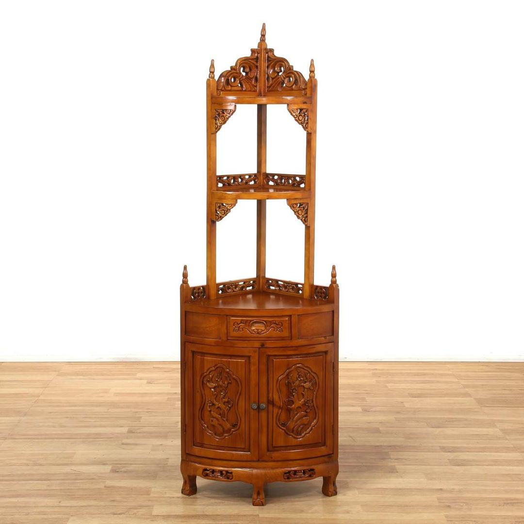 Heavily Carved Asian Corner Shelf Cabinet | Loveseat (Los Angeles ...