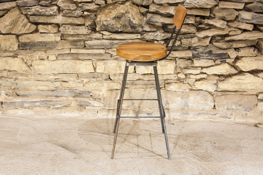 Free Shipping Reclaimed Wood and Industrial Rebar Swivel Bar Stools ...