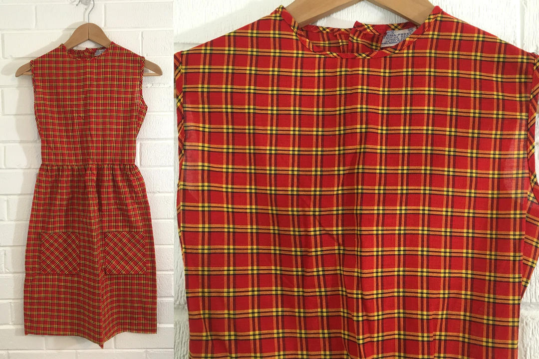 Vintage Sears Perma-Prest Dress 60s Mod Red Plaid Button Back | Check ...