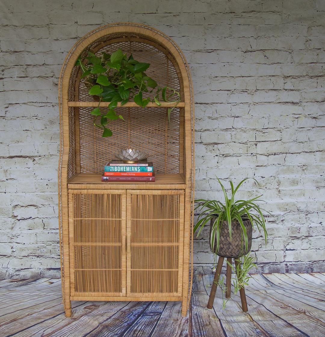 SHIPPING NOT FREE!!!Vintage Rattan Cabinet/ Wicker Hutch/Etagere ...