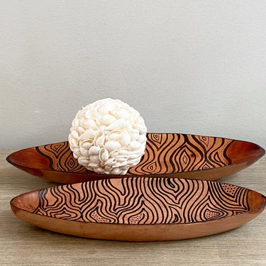 Kenyan Hand Painted Carved Wooden Oval Bowl Pair | Mod Rendition ...