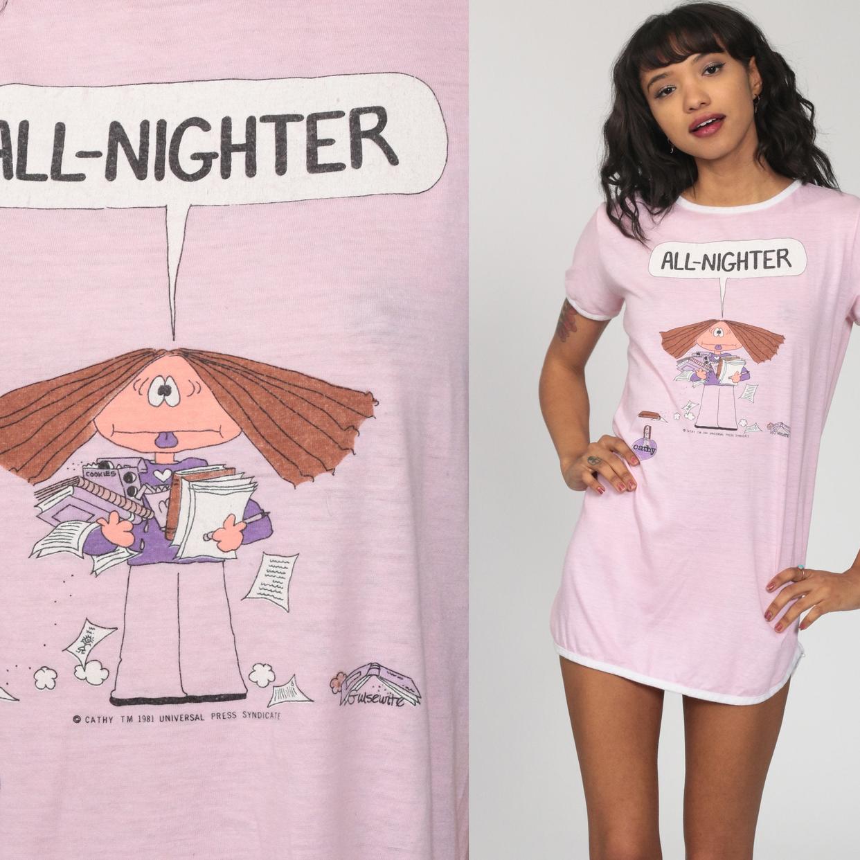 Cathy Comics Pajama Dress Pink ALL NIGHTER Graphic | Shop Exile ...