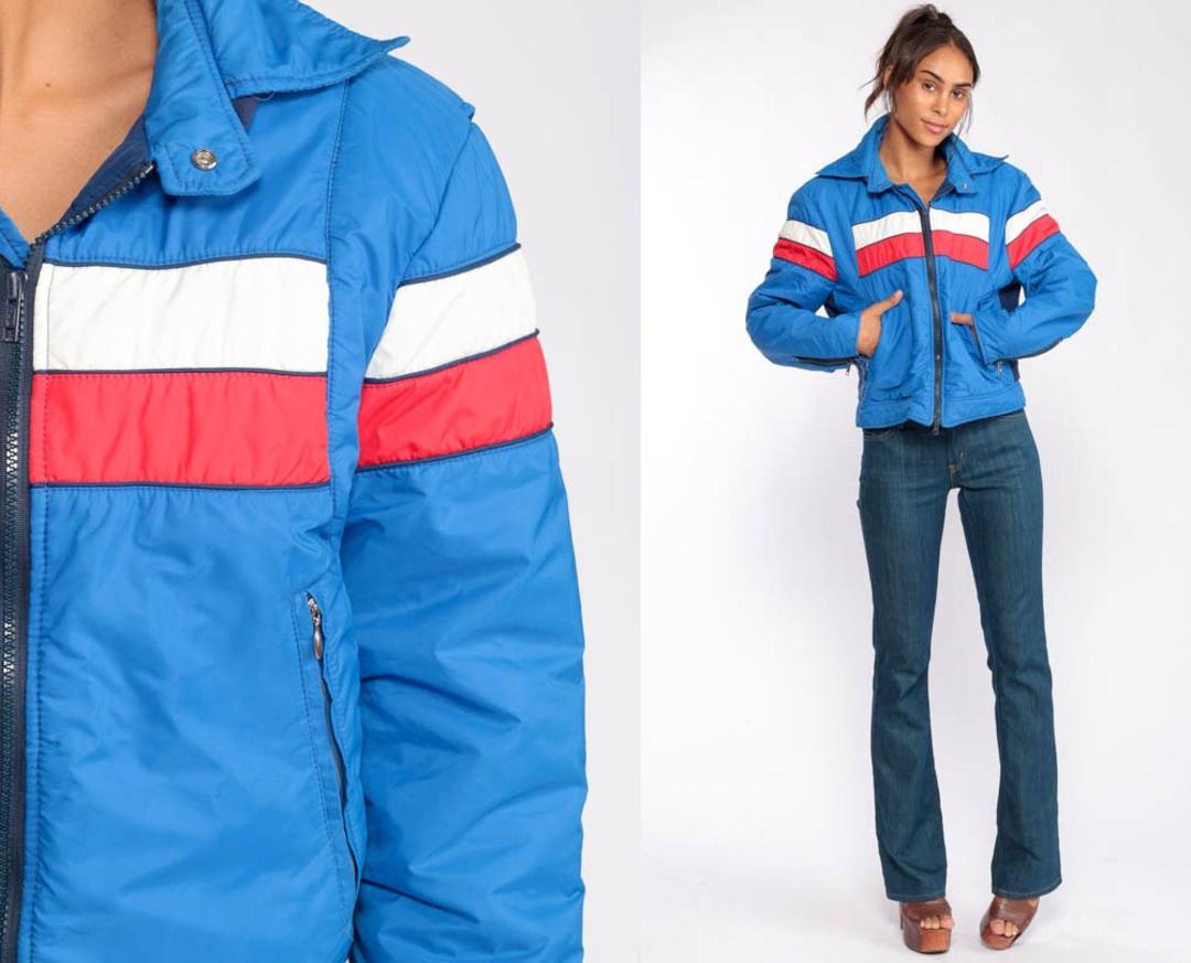 Puffer Jacket Ski Jacket Retro 80s Striped Puffy Coat Winter | Shop ...