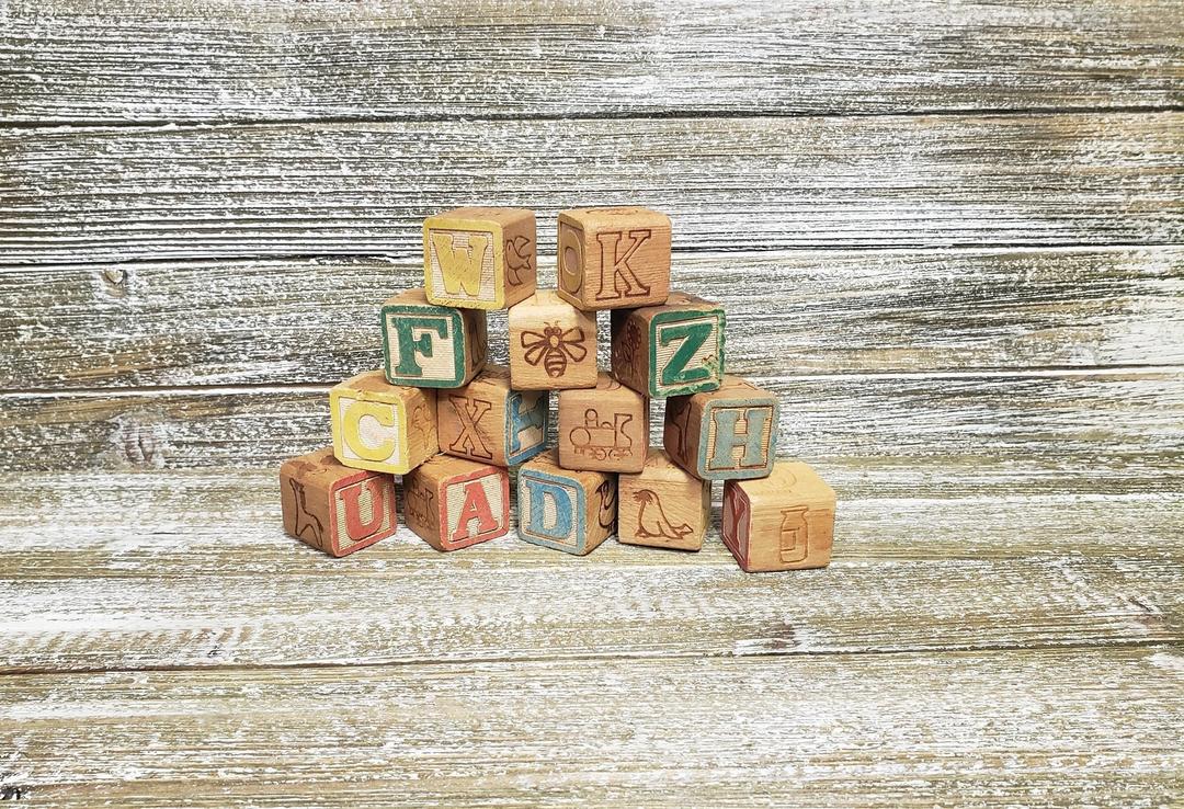 Vintage Alphabet ABC Blocks, Childs Learning Wooden Toy Blocks, Capital ...
