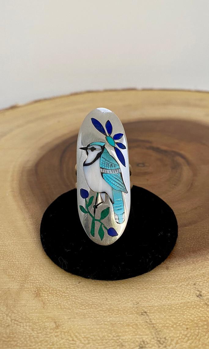 RARE BIRD Quintin Quam Large Inlay Silver Ring | Blue Jay | Love Street ...