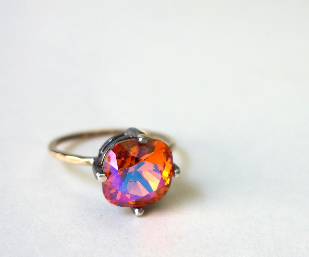 Handmade Sunrise Crystal Ring in Sterling Silver and 14k Gold | Rachel ...