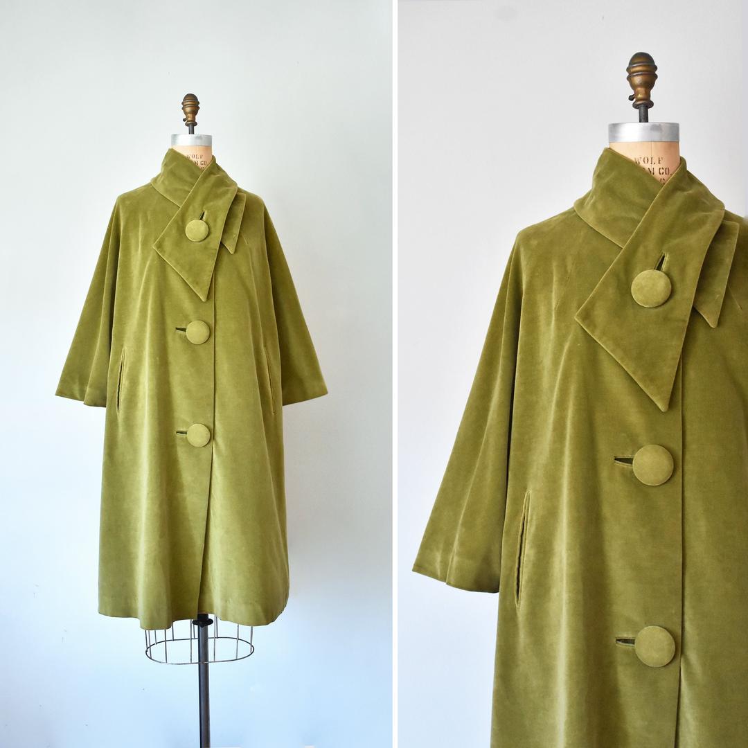 Marguerite 1960s green velvet swing coat, plus size vintage, velvet ...