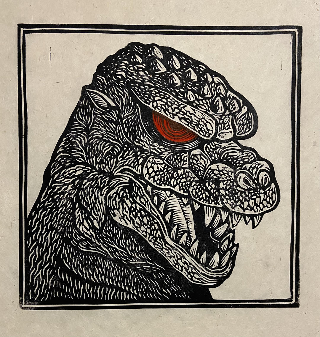 Godzilla Portrait Red Eye Variant Block Print | Woodcut Emporium ...