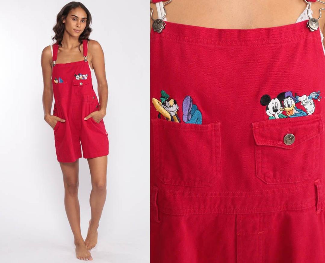 Mickey Mouse Overalls Disney Shortalls Donald Duck GOOFY Red Overall ...