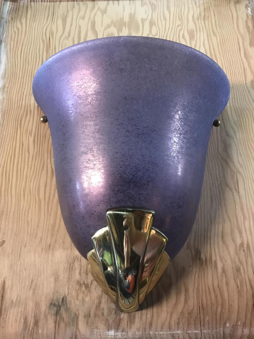 Purple wall sconce with brass accents | Earthwise Architectual Salvage ...