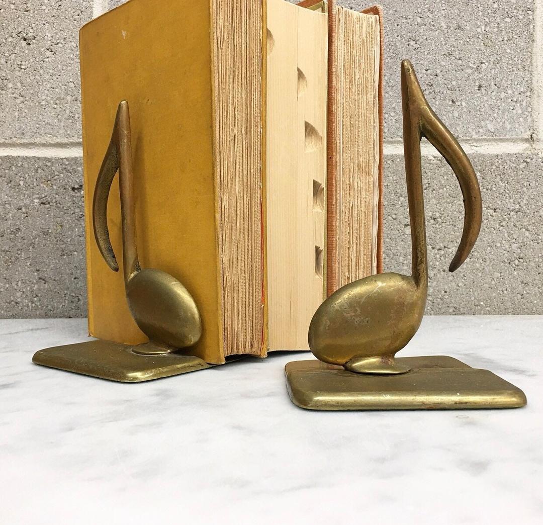 Vintage Bookends Retro 1980s Musical Notes + Gold + Brass Metal + Set ...